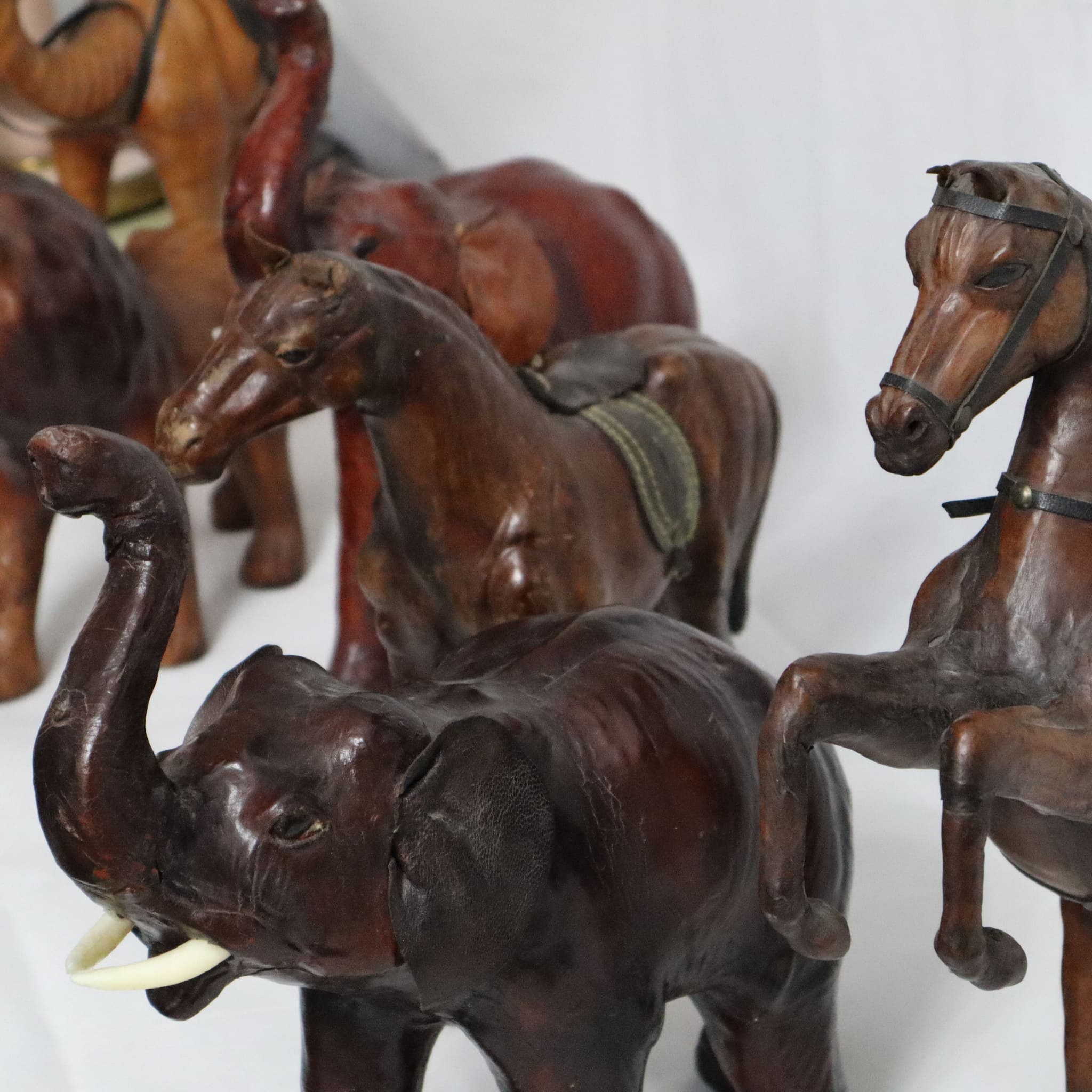 Ethnic Animal Set in leather, dromedary, lion, horses, elephants ...