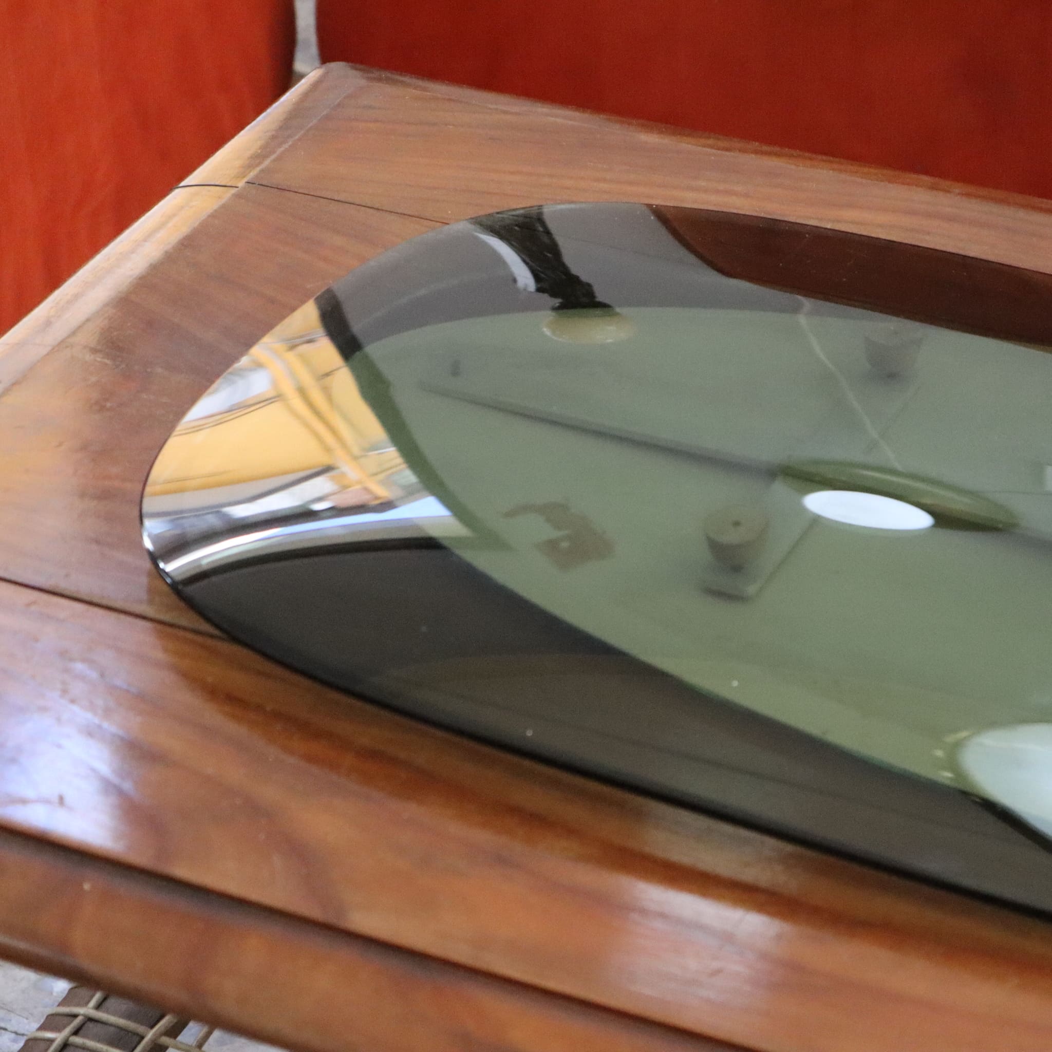 60s Fontana Arte style mirror curved glass, made in Italy - Visioni d'Epoca